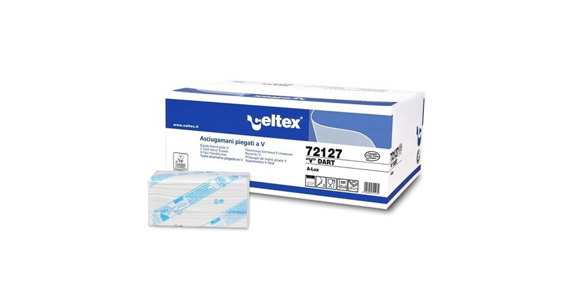 CELTEX 72127 V-Dart hajtott kéztörlő, 2 rétegű, hófehér